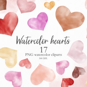 Hand Drawn Heart Watercolor Clipart Set, Cute Love Clipart, Valentines ...