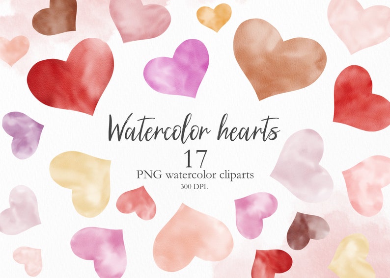 Hand Drawn Heart Watercolor Clipart Set Cute Love Clipart - Etsy