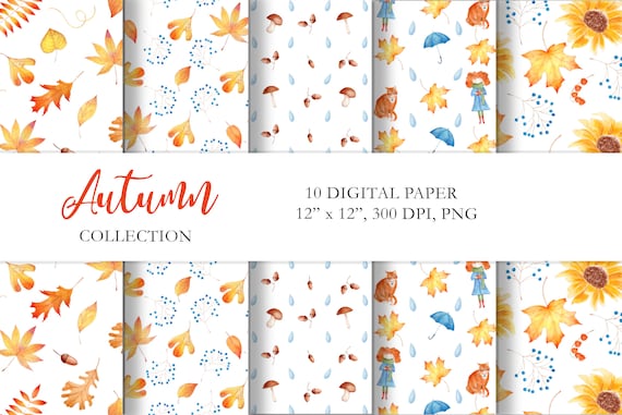 Fall PNG Digital Paper Watercolor Autumn Digital Paper Fall - Etsy