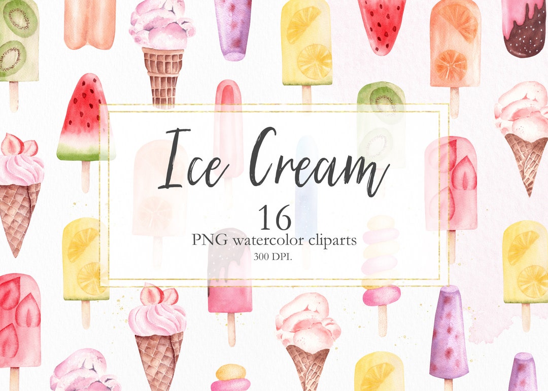 Ice Cream Watercolor Clipart, Popsicles Clip Art, Ice Cream Printable ...