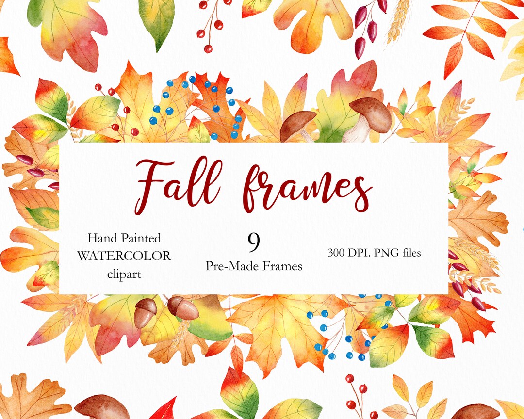 9 Fall Wreath Watercolor Clipart, Pre-made Fall Frames, Autumn Wreath ...