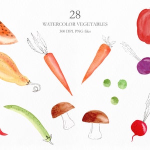 Watercolor Vegetables Clipart, Hand Painted Printable Kitchen Decor ...