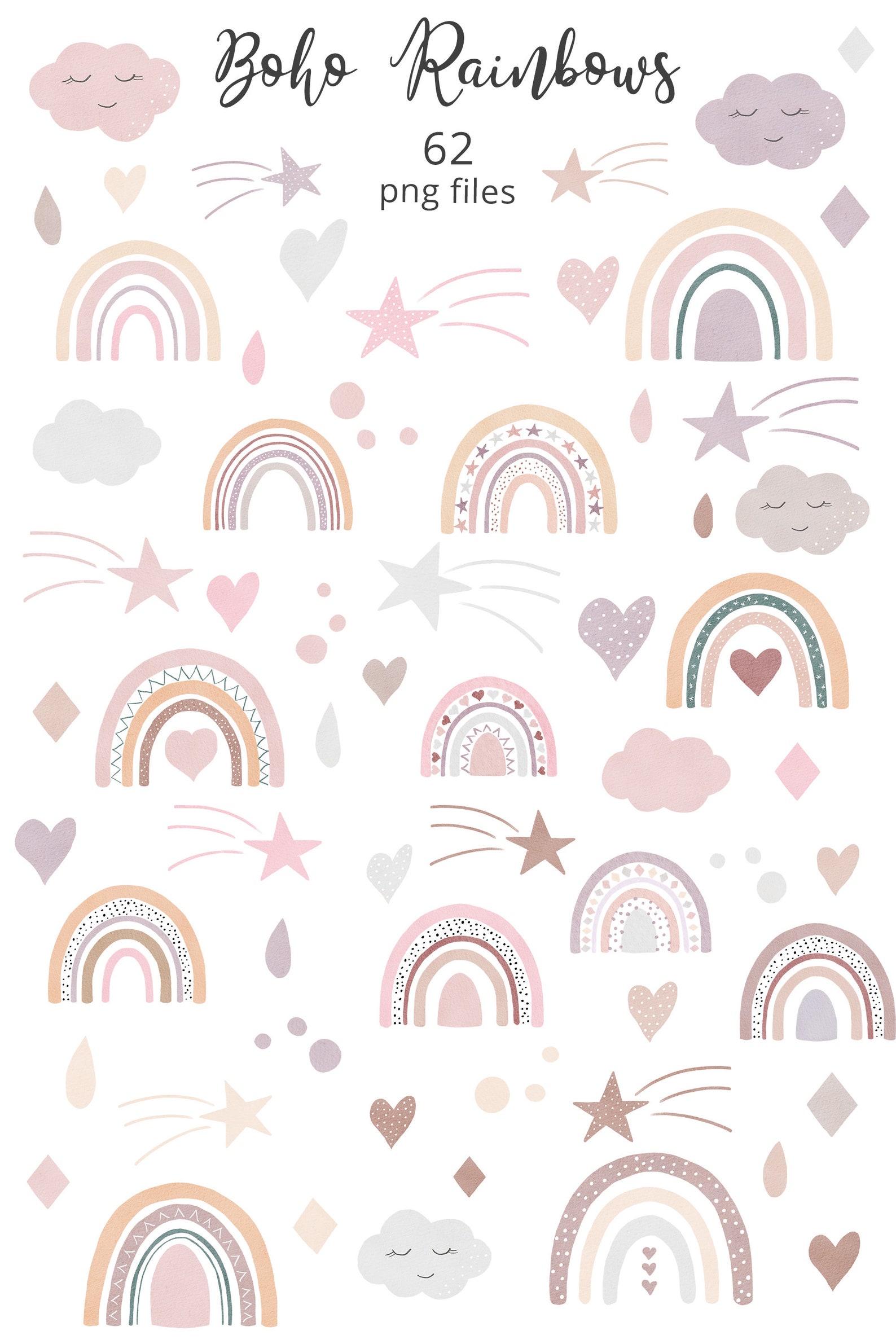 Boho Rainbow Watercolor Clipart Neutral Rainbow PNG Baby | Etsy