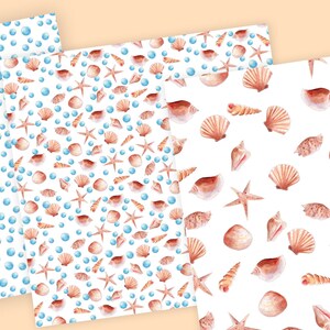 Seashell Digital Paper Pack, Watercolor Shells Patterns, Digital ...