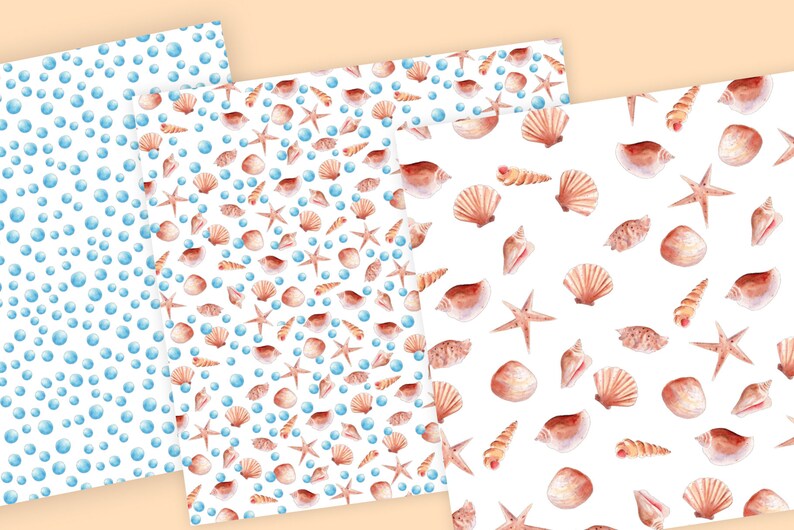 Seashell Digital Paper Pack Watercolor Shells Patterns - Etsy