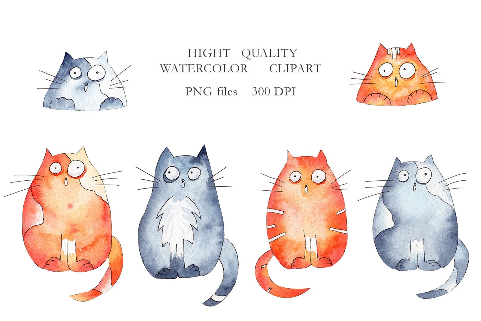 Watercolor cats clipart cute cats illustration italy | Etsy