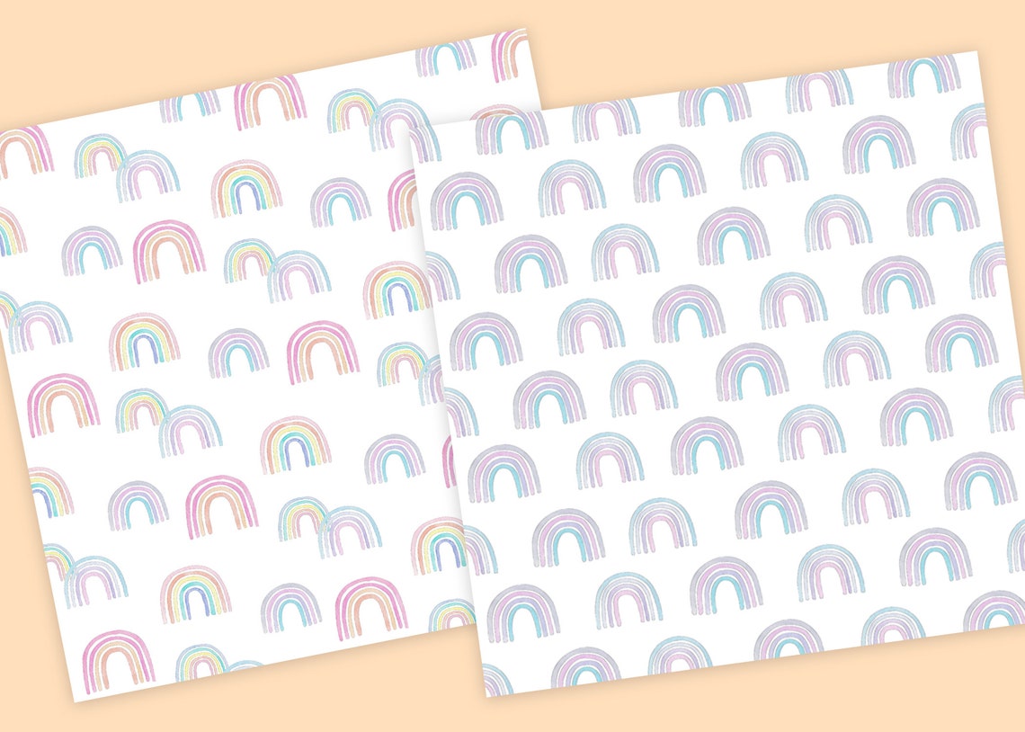 Rainbow Watercolor Clipart & Digital Paper Set. Hand Painted - Etsy