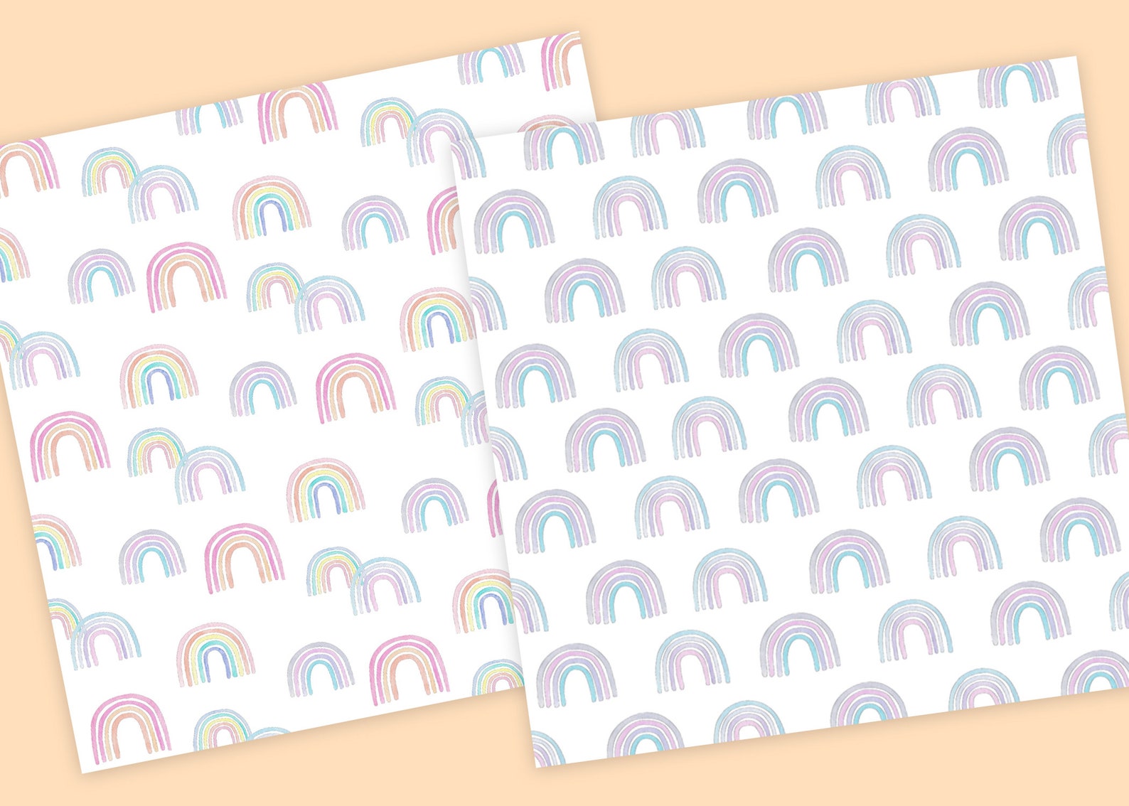Rainbow Watercolor Clipart & Digital Paper Set. Hand Painted Rainbows ...