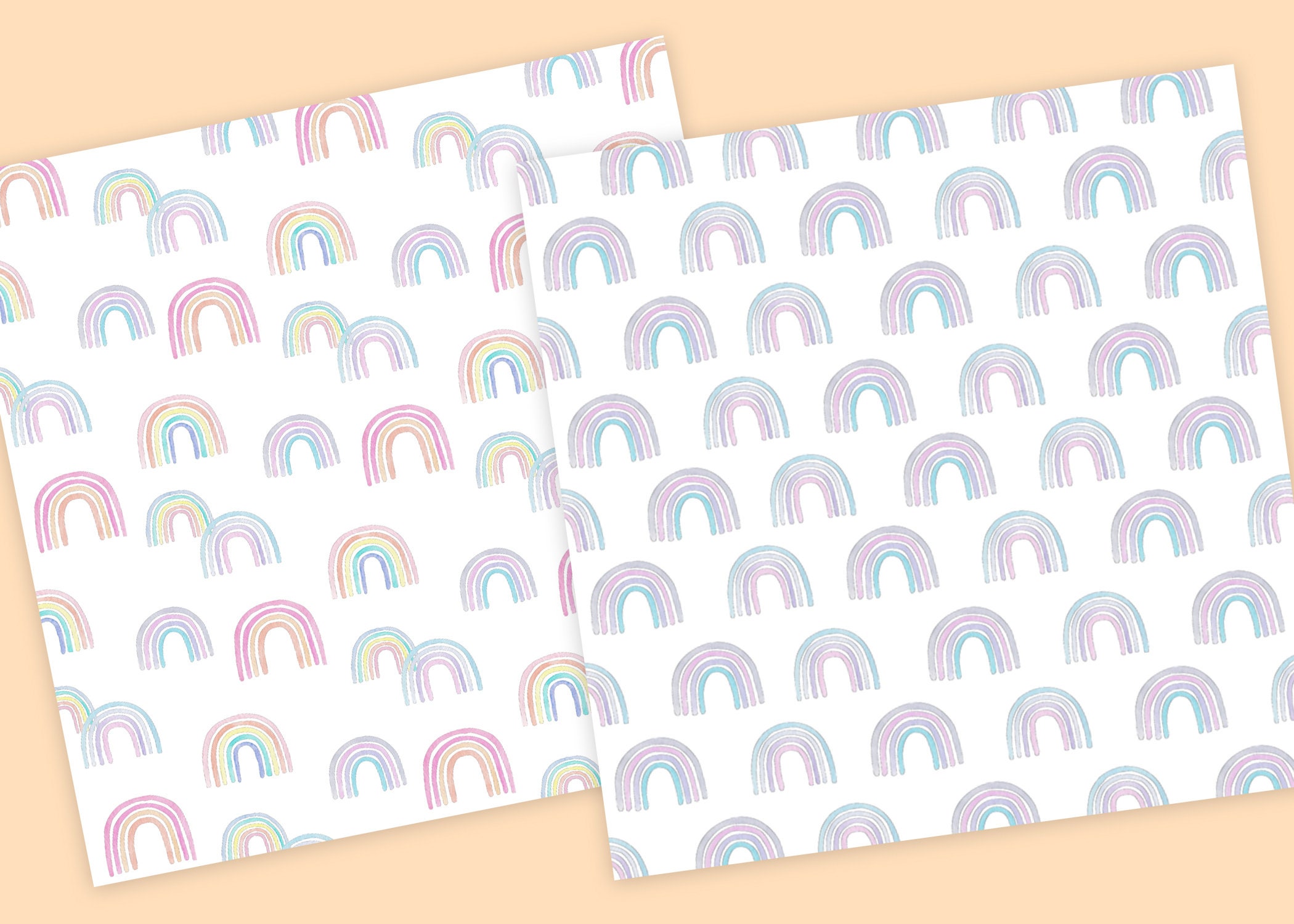 Rainbow Watercolor Clipart & Digital Paper Set. Hand Painted - Etsy