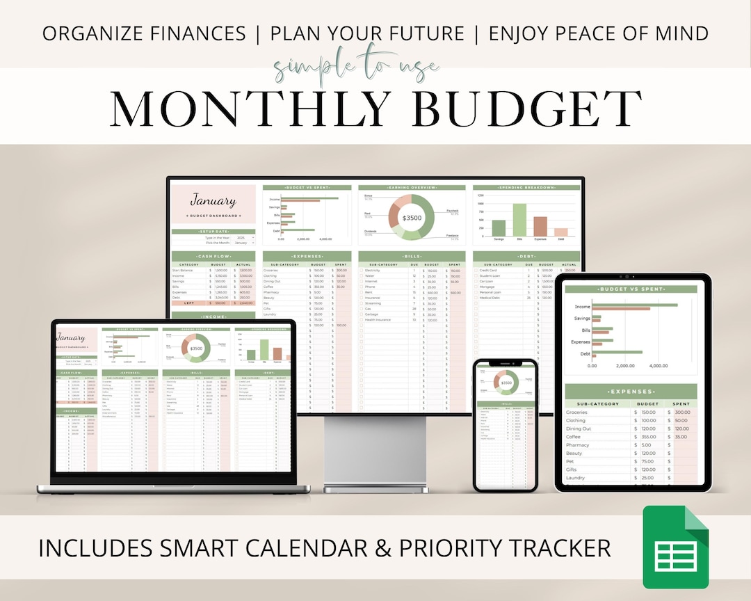 Google Sheets Monthly Budget Template | Financial Planner, Expense ...