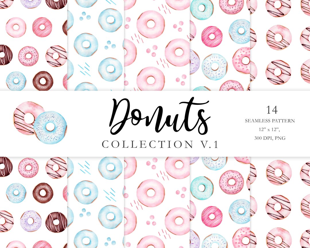 Donut Digital Paper, Watercolor Donuts Paper Pack, Donut Birthday ...