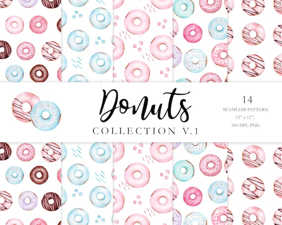 Donut Digital Paper Watercolor Donuts Paper Pack Donut | Etsy