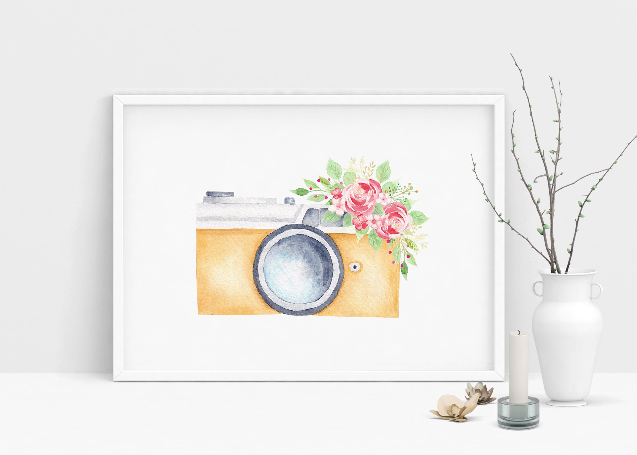 Watercolor Floral Vintage Camera Clipart, Hand Painted Polaroid Retro ...