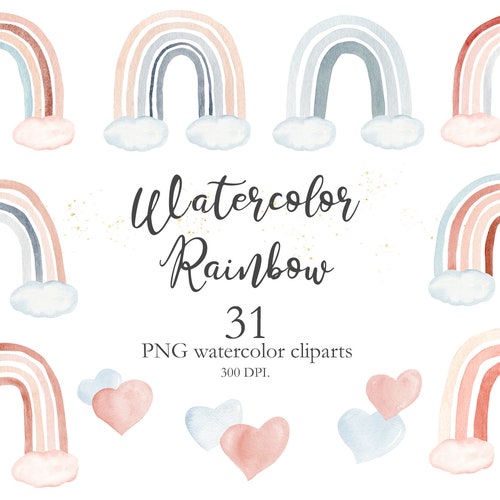 Watercolor Pastel Rainbow Clipart Hand Painted in Trendy - Etsy