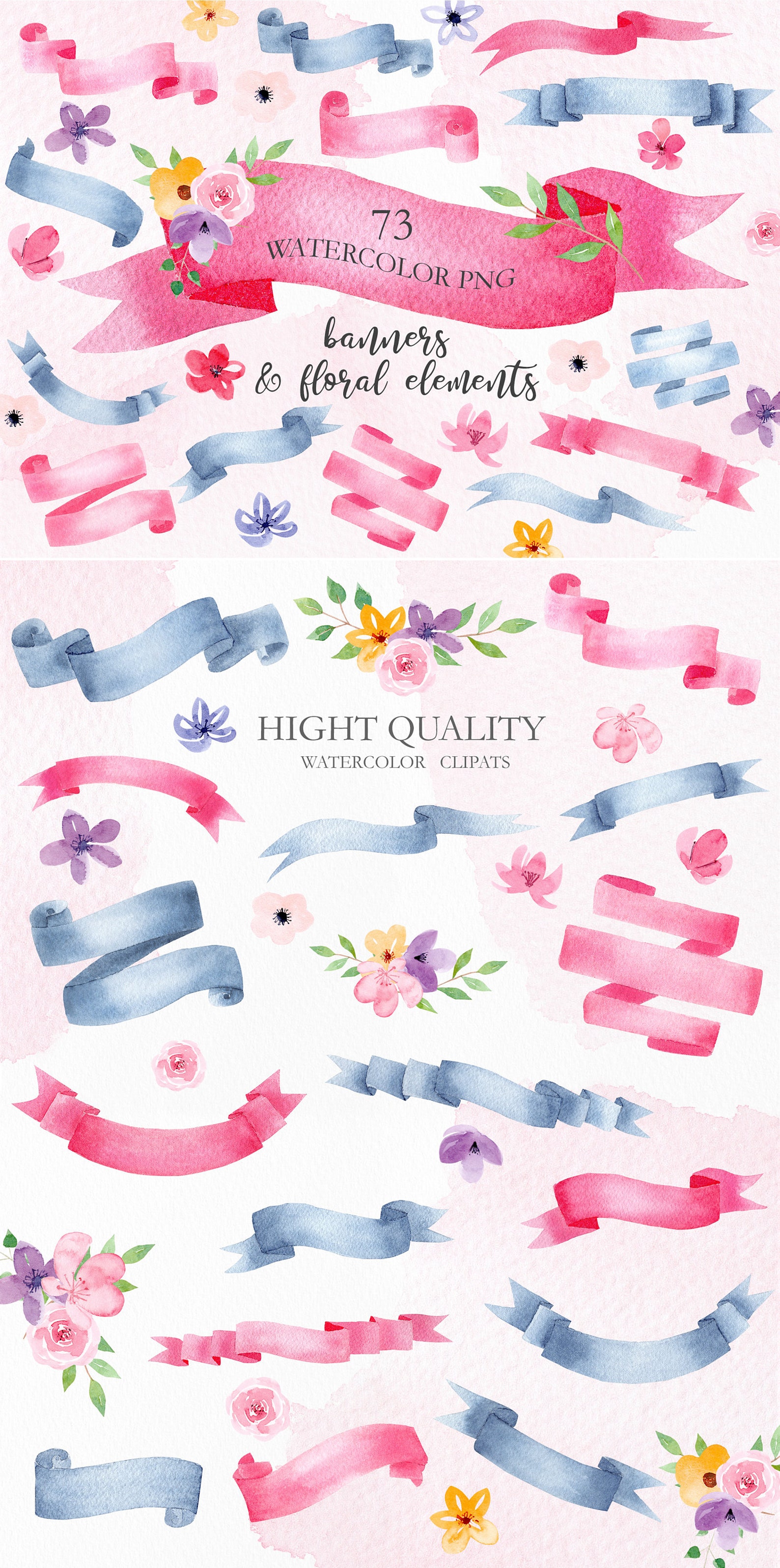 Watercolor Banners Clipart Set 73 Ribbons Clipart Colored | Etsy