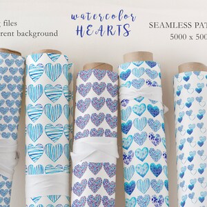 Watercolor Blue Hearts Digital Paper . Romantic Watercolor Seamless ...