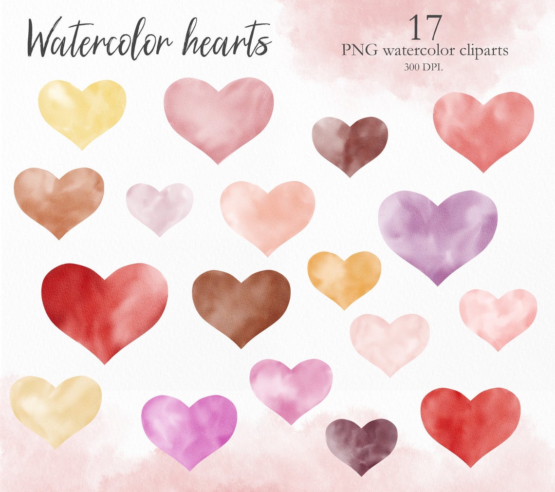 Hand Drawn Heart Watercolor Clipart Set Cute Love Clipart - Etsy