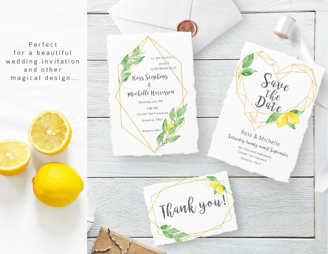 Set of 20 Watercolor Lemon Gold Geometric Frames Clipart - Etsy