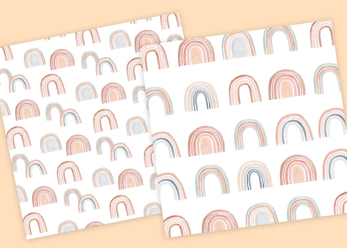 Watercolor Neutral Rainbow Clipart & Digital Paper Set Hand | Etsy