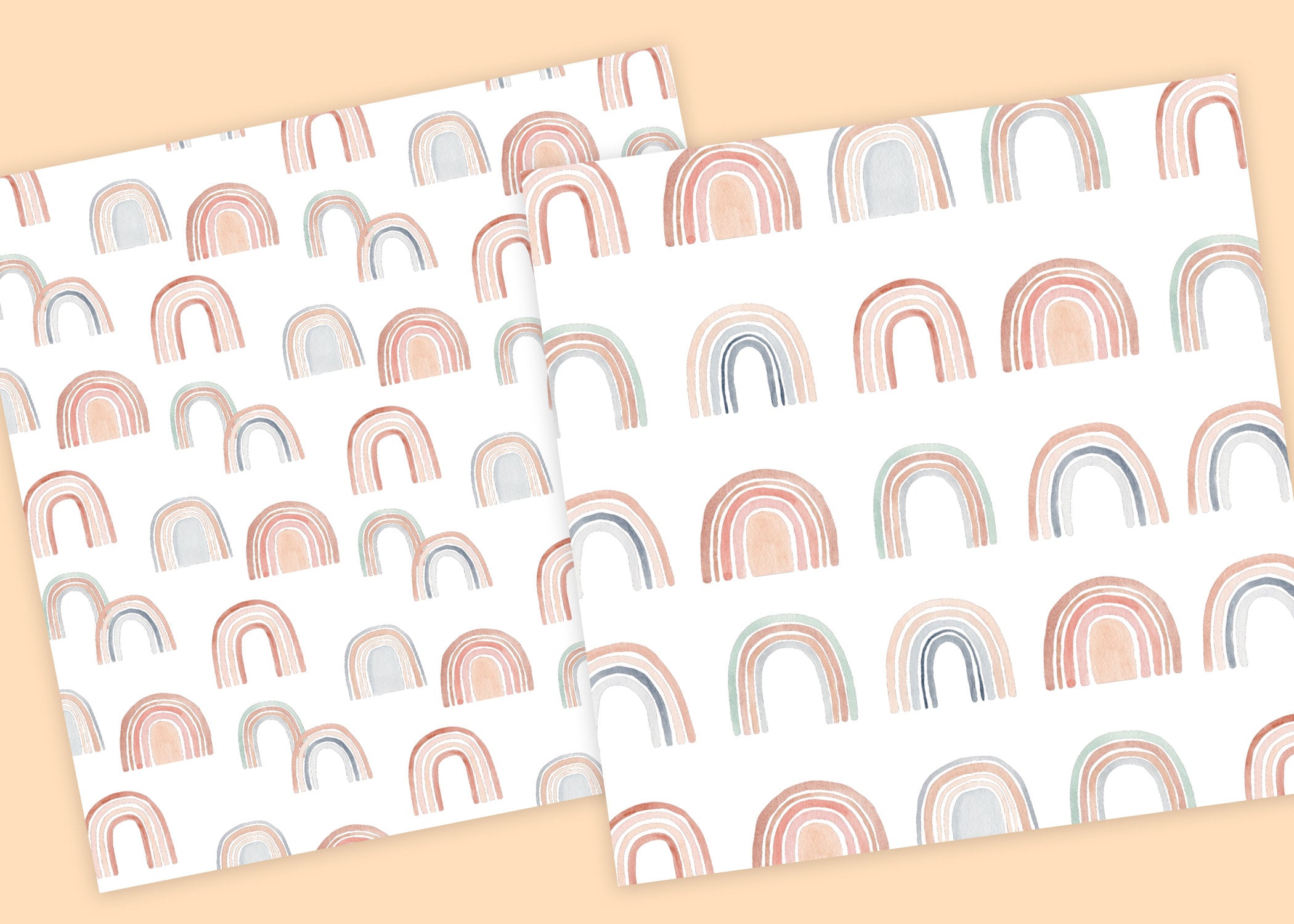 Watercolor Neutral Rainbow Clipart & Digital Paper Set Hand - Etsy