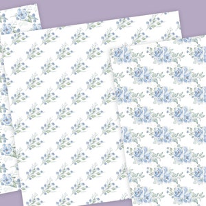 Watercolor Floral Digital Paper, Blue Winter Flower & Greenery Pattern ...