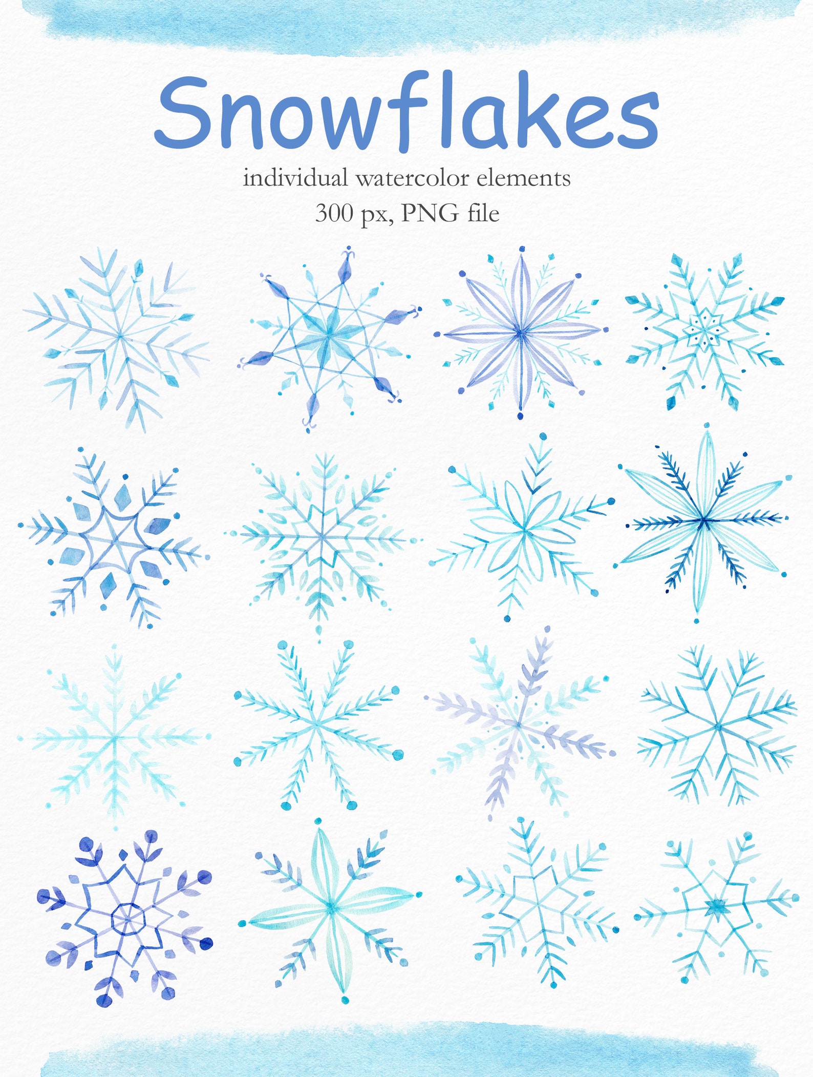 Snowflake PNG Watercolor Clipart Snowflake Christmas Clipart | Etsy