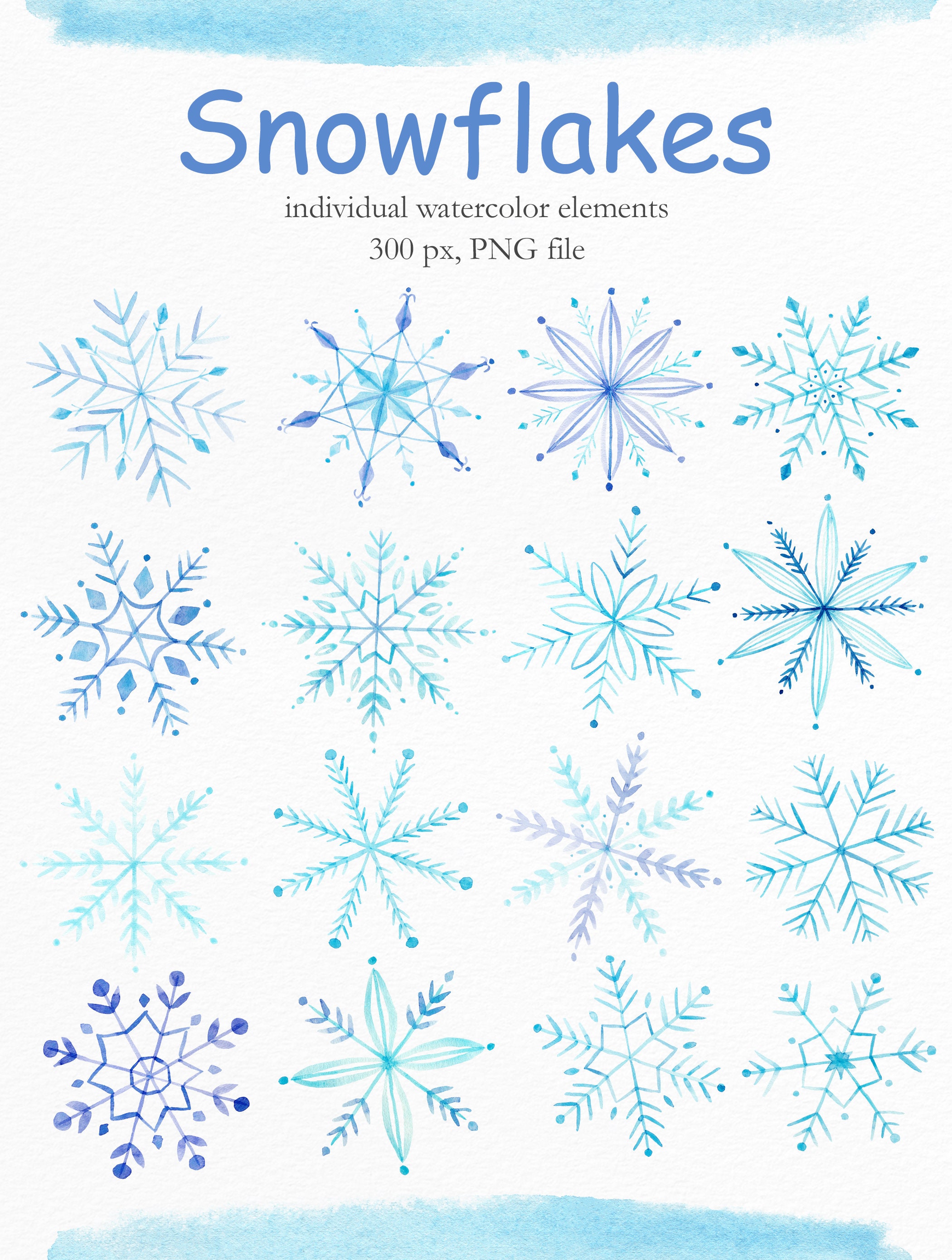 Snowflake PNG Watercolor Clipart Snowflake Christmas Clipart | Etsy