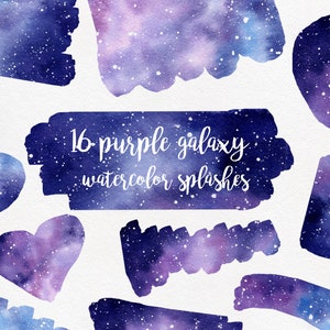 Purple Galaxy Watercolor Splash Clipart. Digital Files. Hand Painted ...