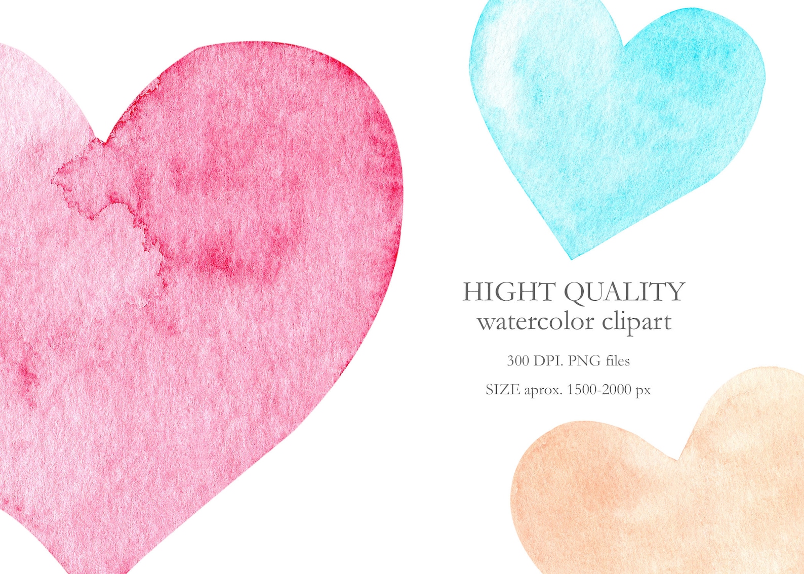 Heart Watercolor Clipart. Rainbow Wedding Clip Art Illustration ...