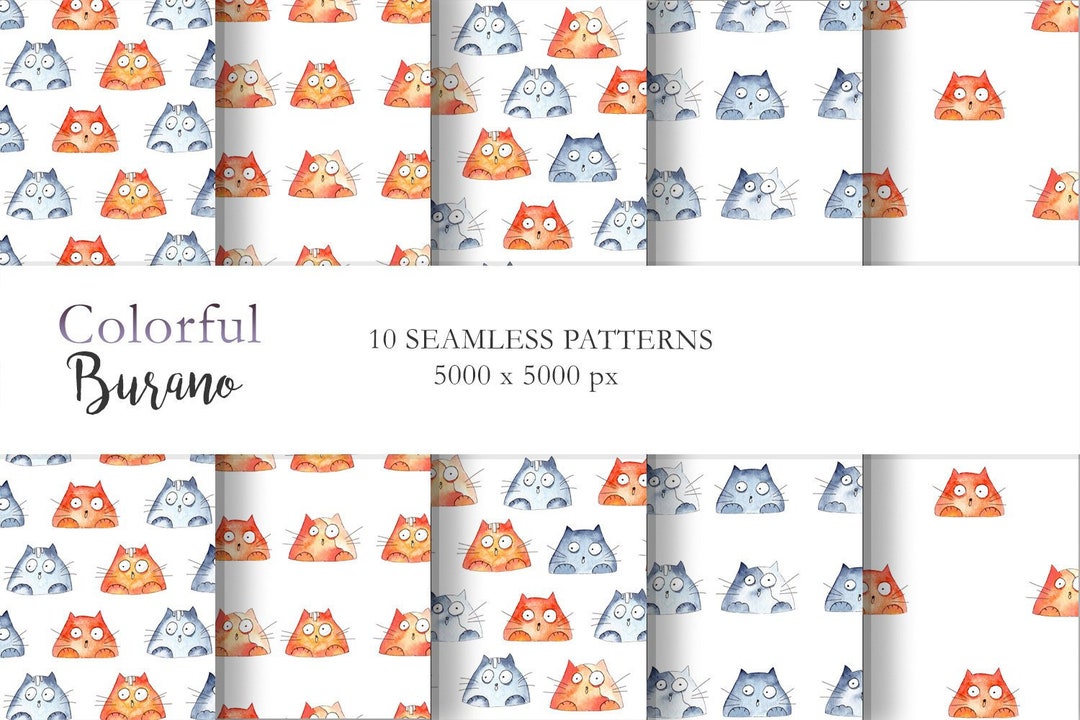 Watercolor Cats Digital Paper . Cute Cats Seamless Pattern, Planner ...