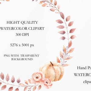 Autumn Wreath Watercolor Clipart, Thanksgiving Wreath Fall PNG, Fall ...