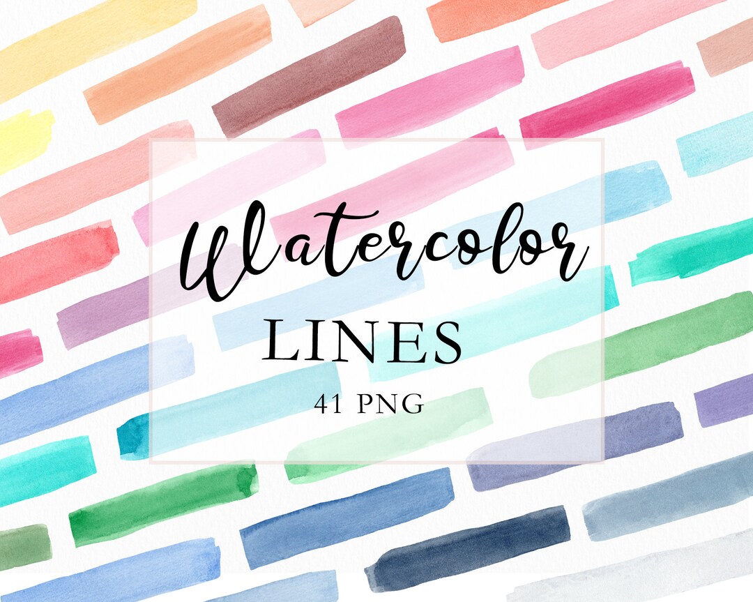 Watercolor Lines Clipart Set, Colorful Brush Stroke PNG, Hand Painted ...