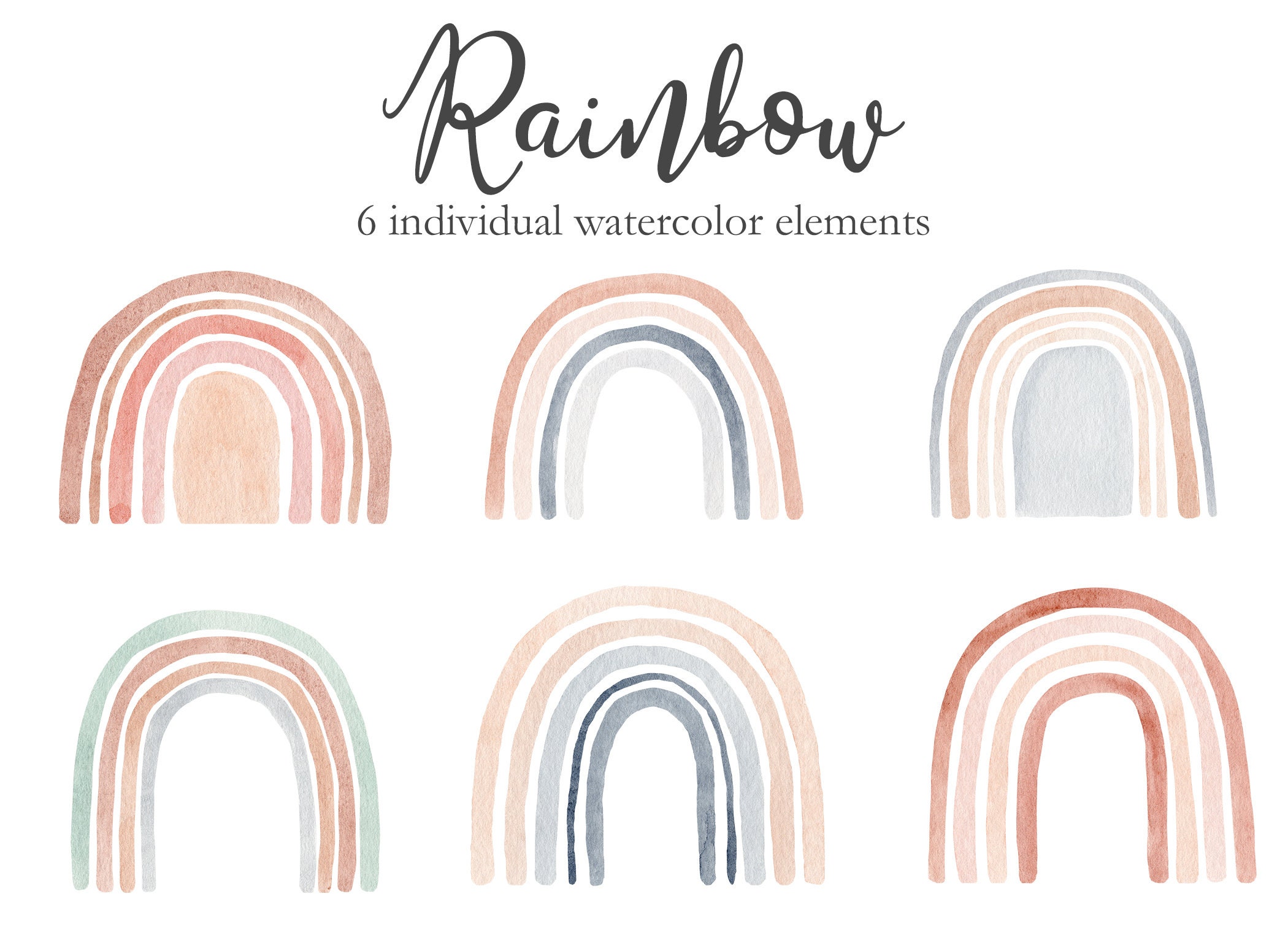 Watercolor Neutral Rainbow Clipart & Digital Paper Set Hand - Etsy