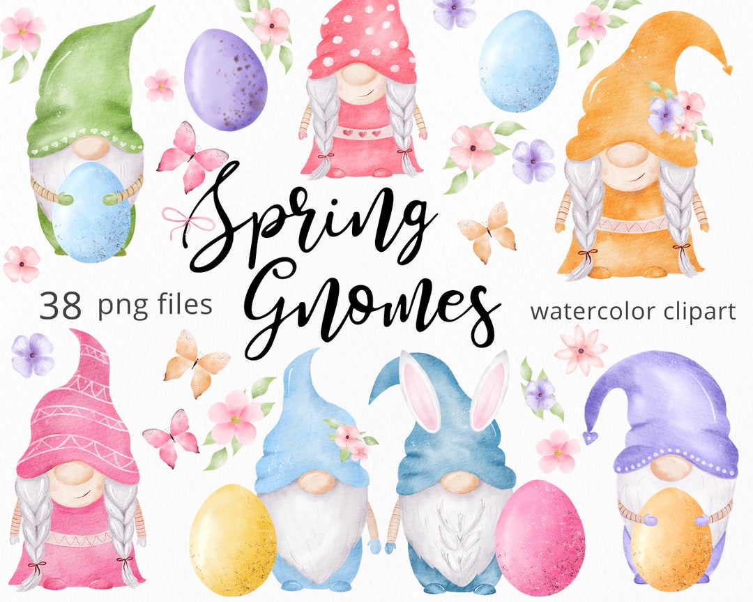 Spring Gnomes Watercolor Clipart, Easter Gnomes Clip Art, Gnome PNG ...