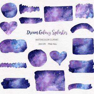 Purple Galaxy Watercolor Splash Clipart. Digital Files. Hand Painted ...