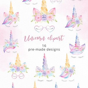 Unicorn Clipart, Unicorn Birthday Watercolor Clipart, Unicorn PNG Cute ...