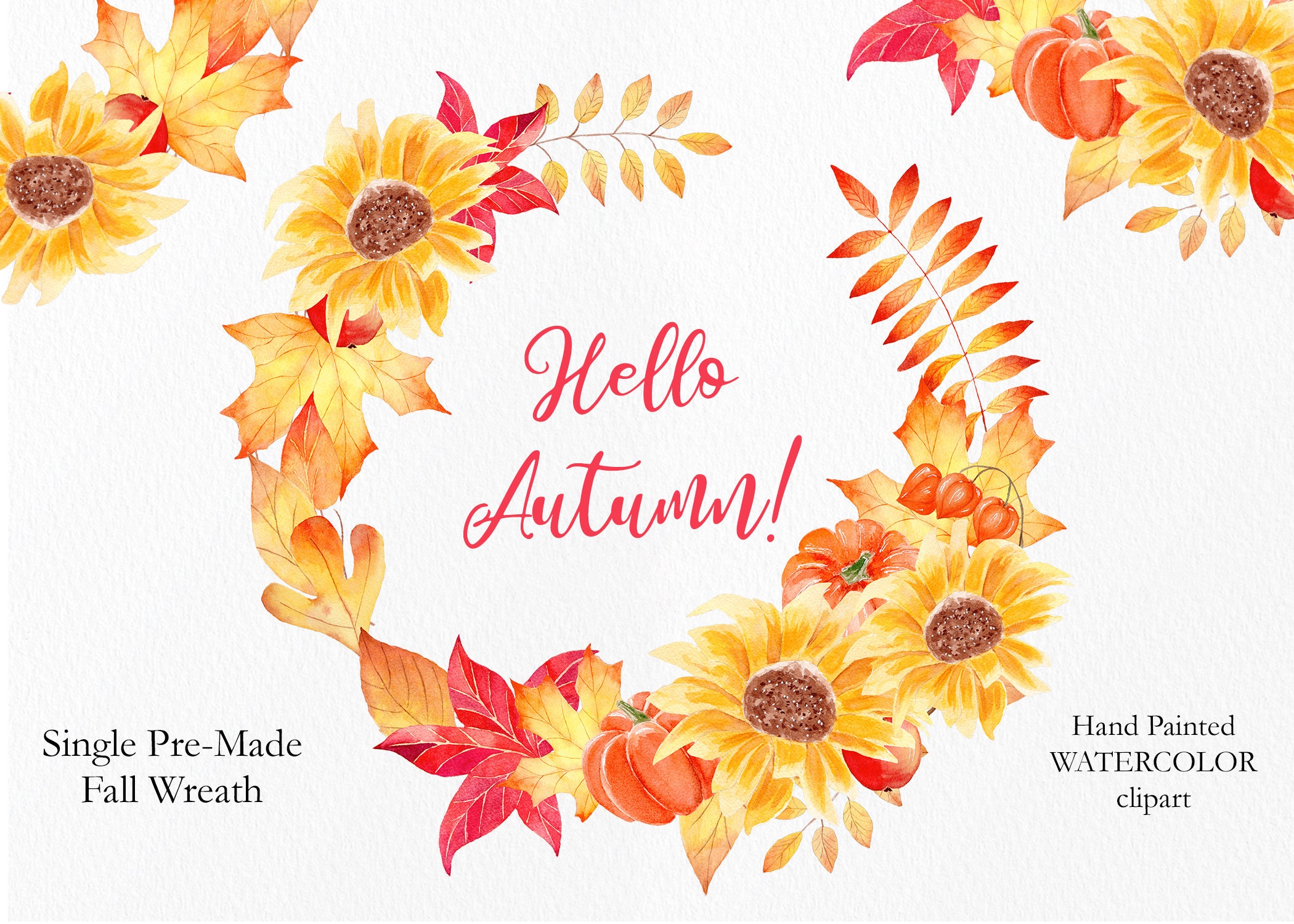 Craft Supplies & Tools Pumpkin clipart autumn wreath Fall floral ...