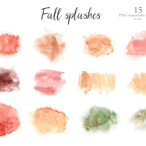Fall Watercolor Splashes, Fall Clipart, Watercolor Brush Strokes, Fall ...