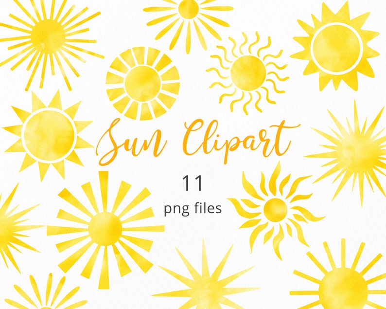 Watercolor Sun Clipart Set Sun PNG Watercolor Clipart Sun - Etsy