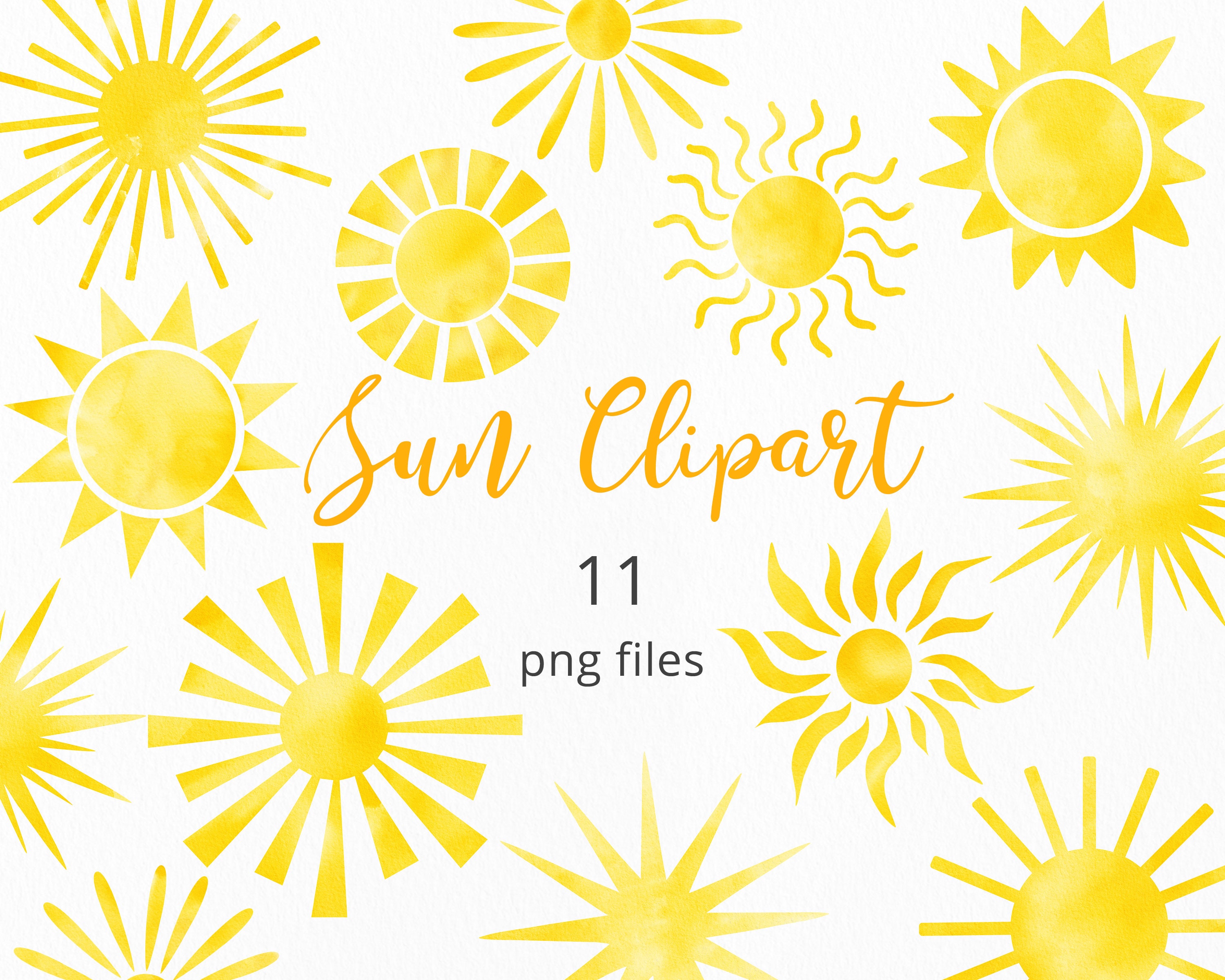 Watercolor Sun Clipart Set, Sun PNG Watercolor Clipart, Sun Sticker ...
