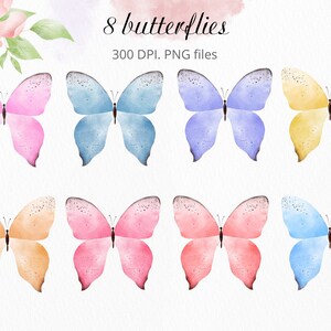 Butterflies Watercolor Clipart Set, Spring Clipart With Hearts, Flowers ...