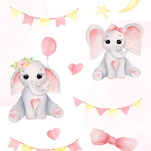 Watercolor Baby Elephant Clipart. Cute Pink Little Girl Woodland ...