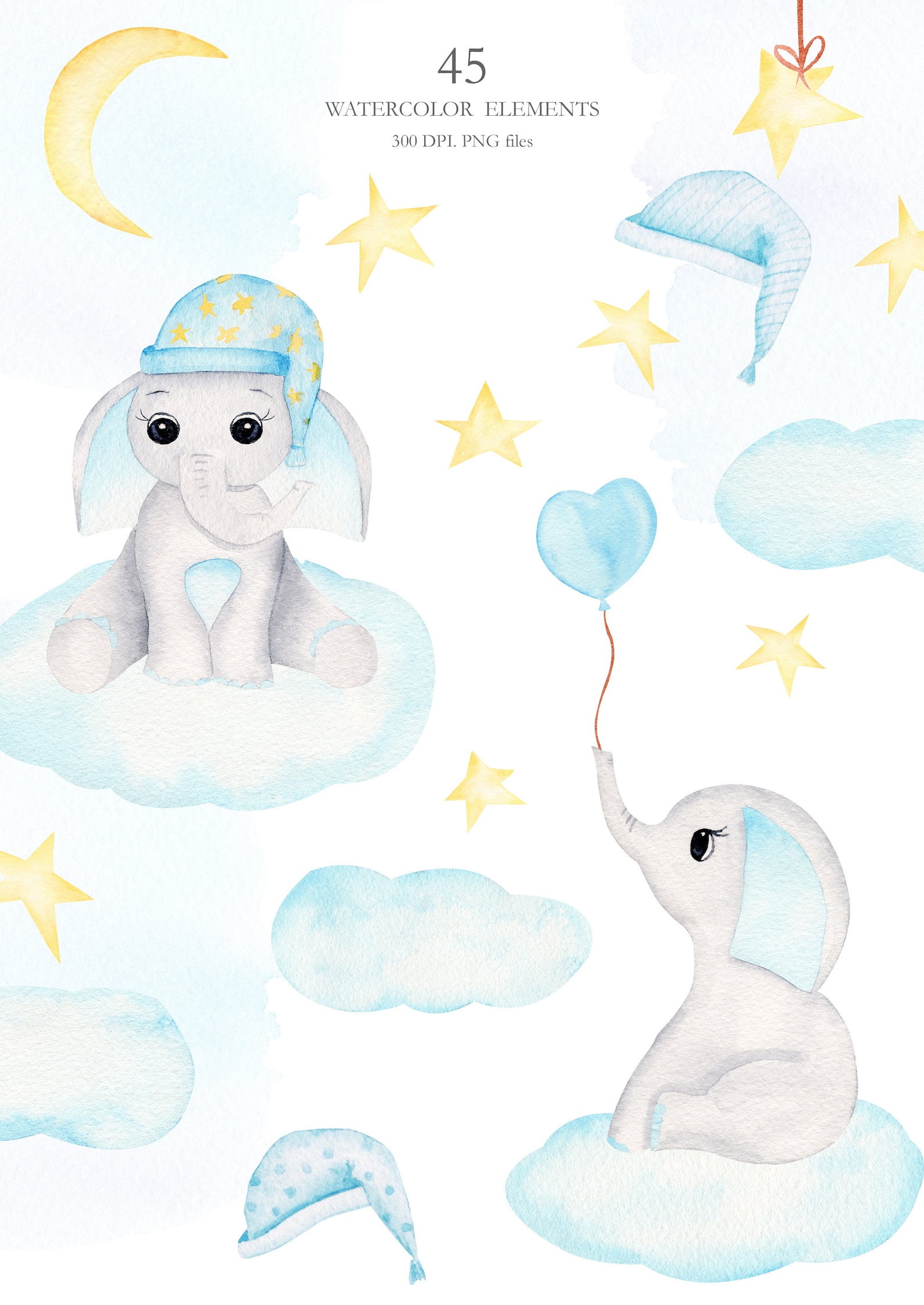 Watercolor Elephant Clipart. Baby Boy Elephant and Flower - Etsy