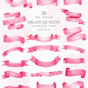 Watercolor Banners Clipart Set, 73 Ribbons Clipart, Colored Banners ...