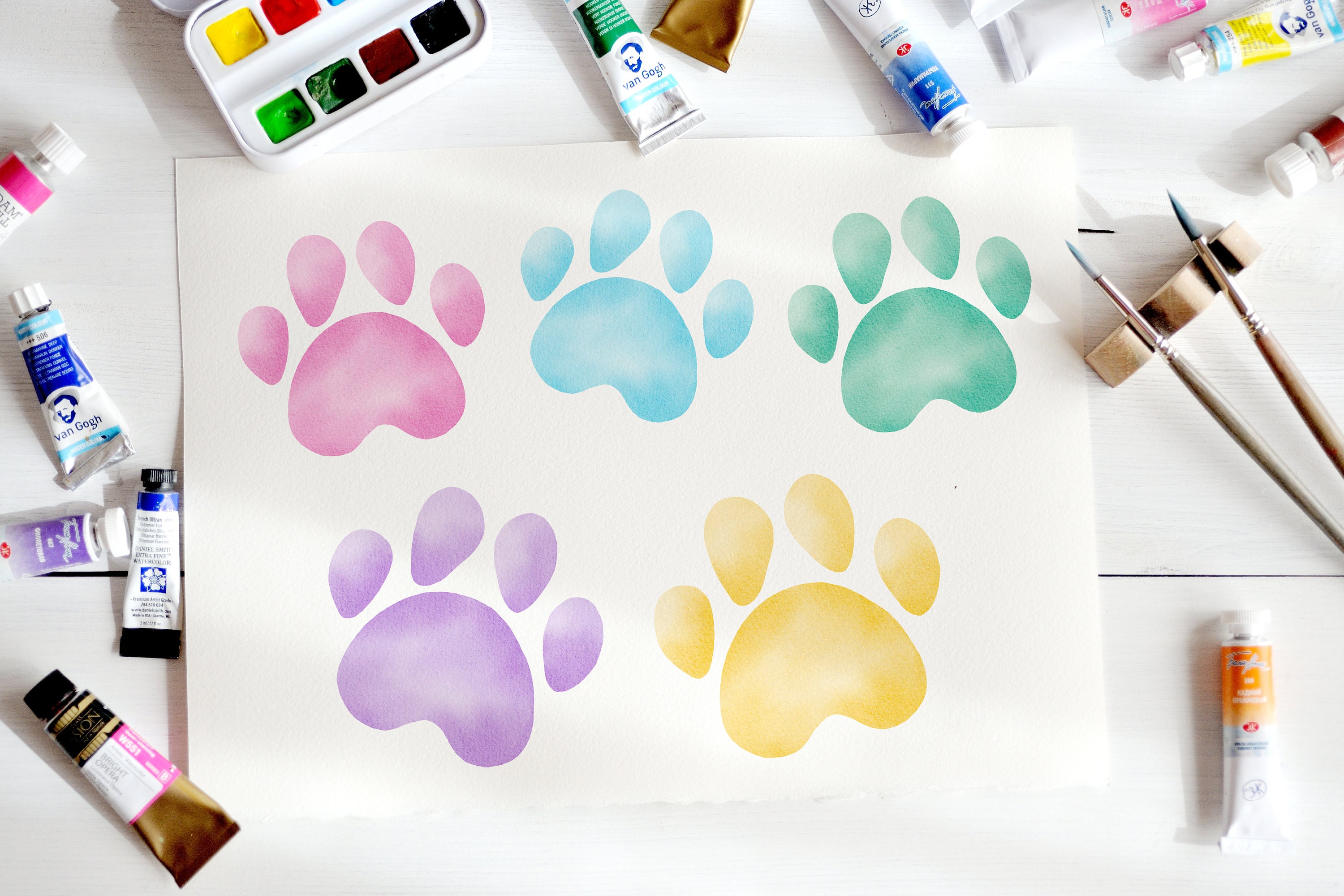 Paw Print Watercolor Clipart Paw Prints Clip Art Set Dog Paw - Etsy