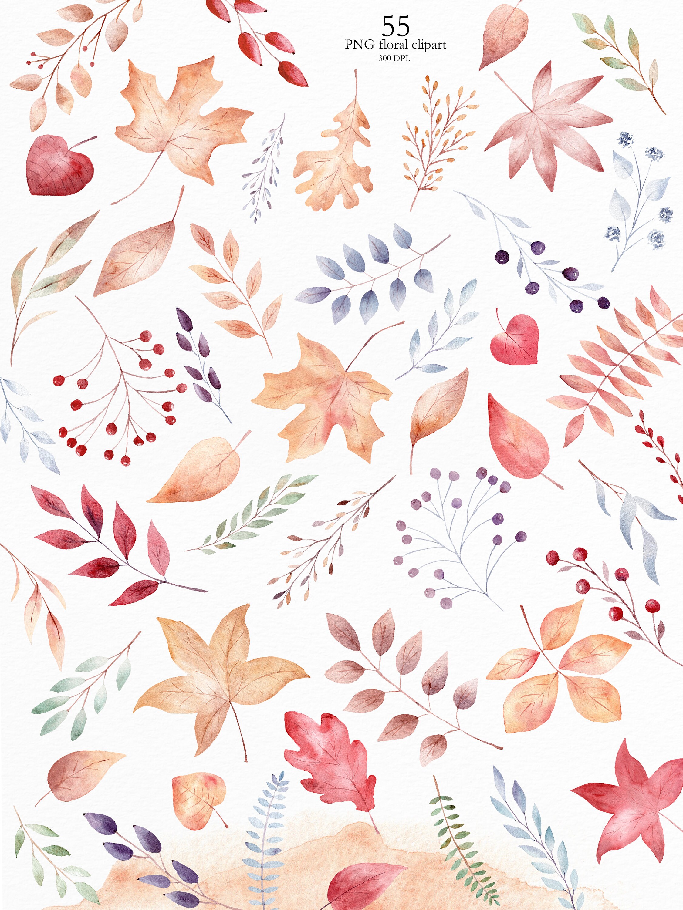 Fall PNG Watercolor Clipart 55 Fall Clipart Set Autumn - Etsy