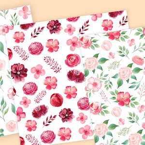 Burgundy Wedding Digital Paper. Scrapbook Backgrounds, Marsala Seamless ...