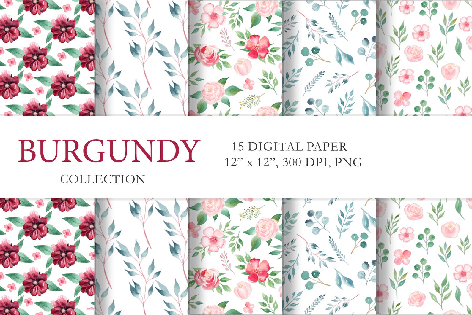 Burgundy Wedding Digital Paper. Scrapbook Backgrounds Marsala - Etsy