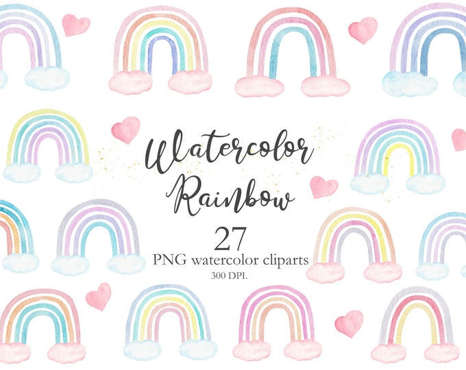 Boho Rainbow Watercolor Clipart, Neutral Rainbow PNG, Baby Shower ...