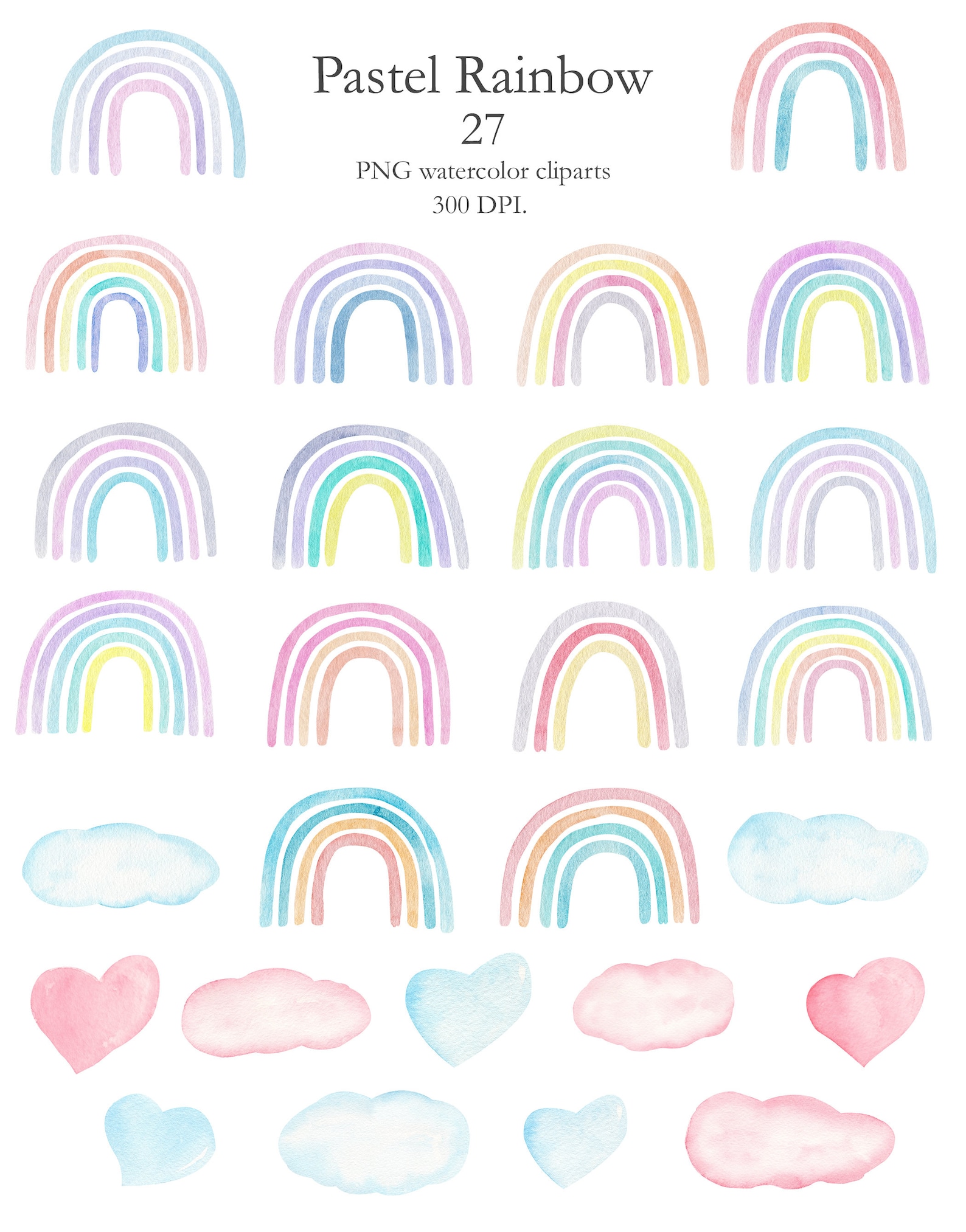 Watercolor Pastel Rainbow Clipart Hand Painted in Trendy - Etsy